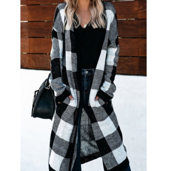 Jackets & Coats | Hp Black White Fall Plaid Duster Cardigan New | Poshmark